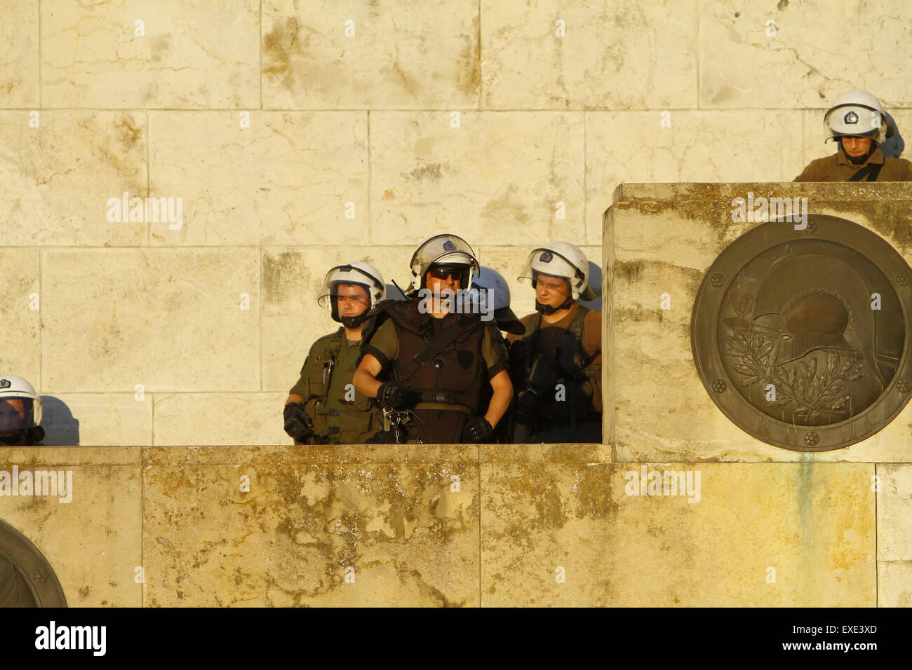 Athens, Greece. 12th July 2015. Greek riot police officers protect the ...