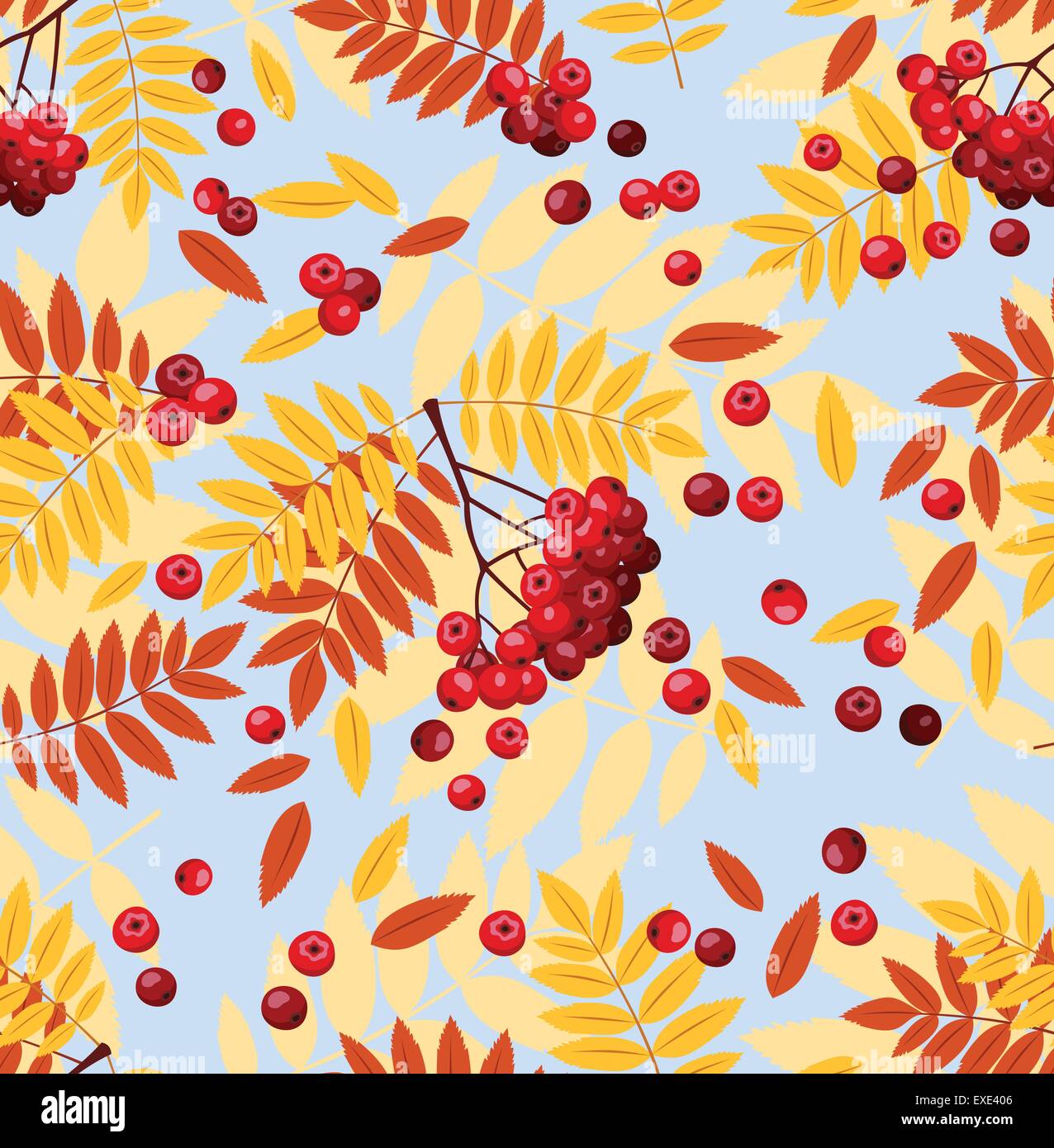 Seamless pattern with rowan leaves and rowanberries. Vector ...