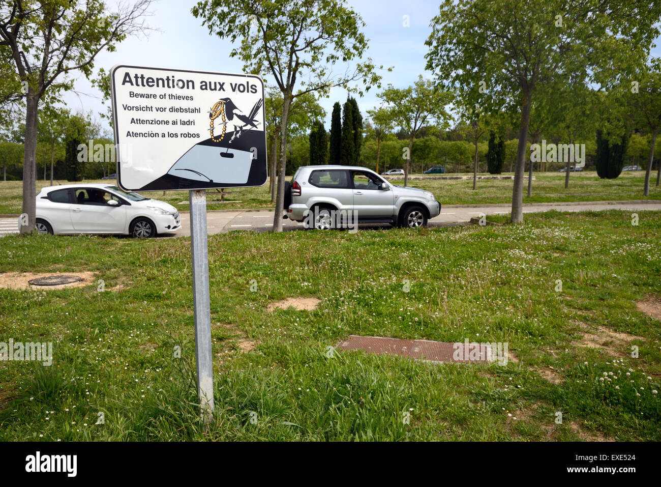 Beware of Car Theft Sign with Thieving Magpie on Motorway Service ...