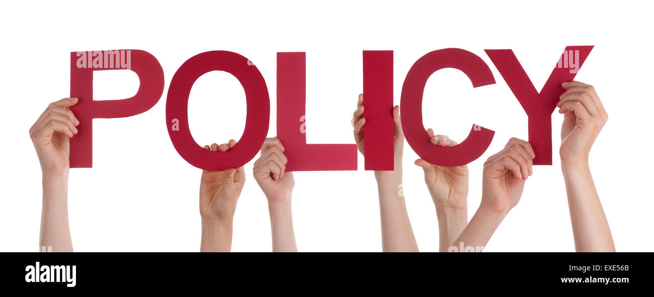 Many People Hands Holding Red Straight Word Policy Stock Photo - Alamy