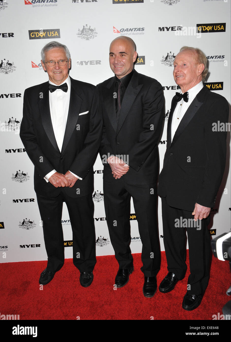 LOS ANGELES, CA - JANUARY 22, 2011: Roy Emerson (left), Andre Agassi ...