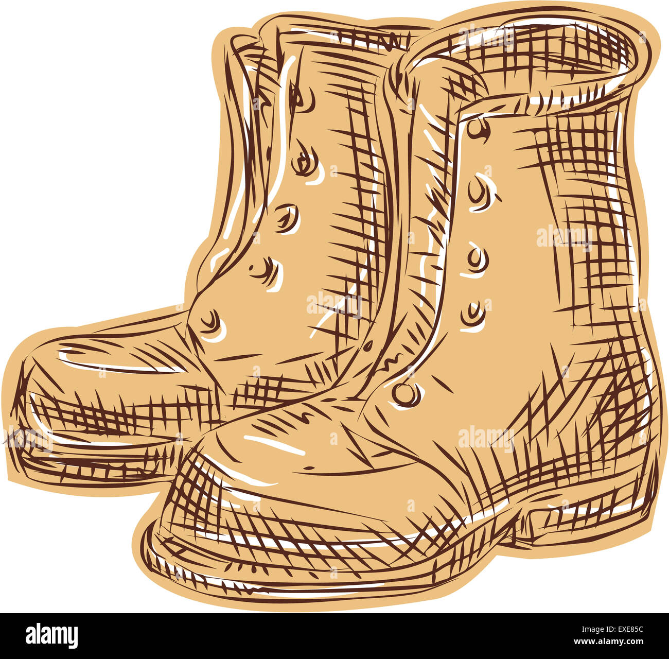 Etching engraving handmade style illustration of a pair of old boots ...
