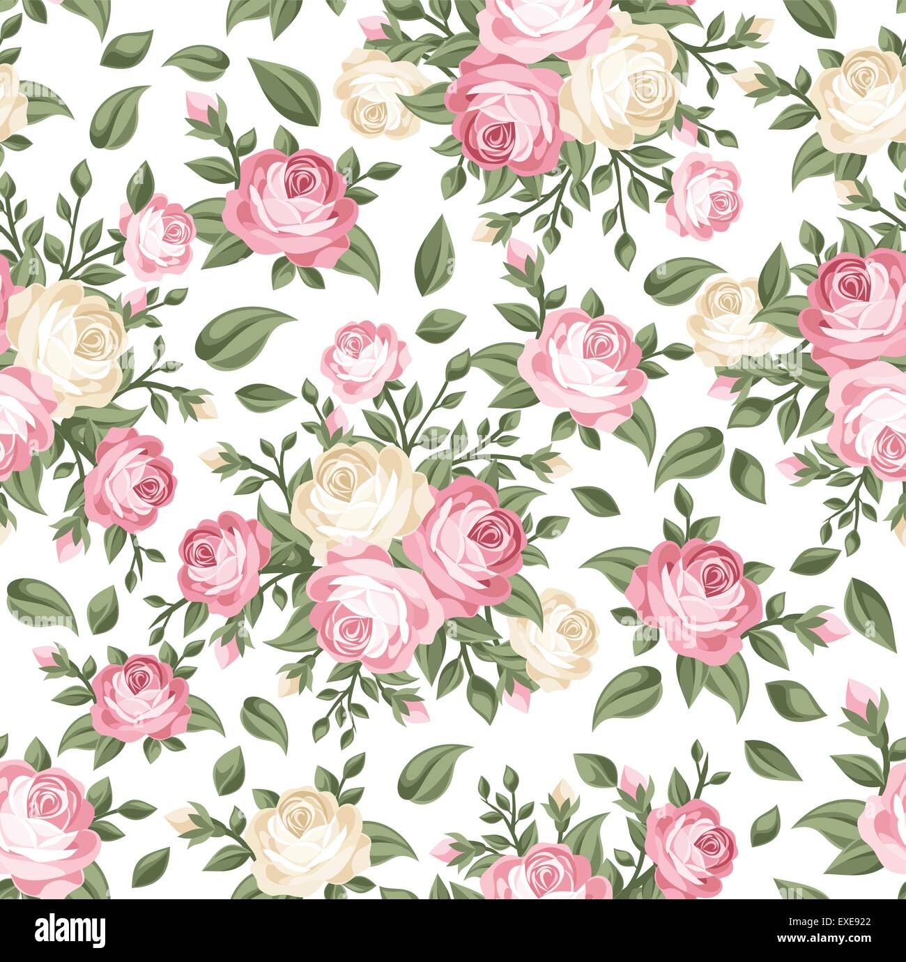 Seamless pattern with pink and white roses. Vector illustration Stock ...