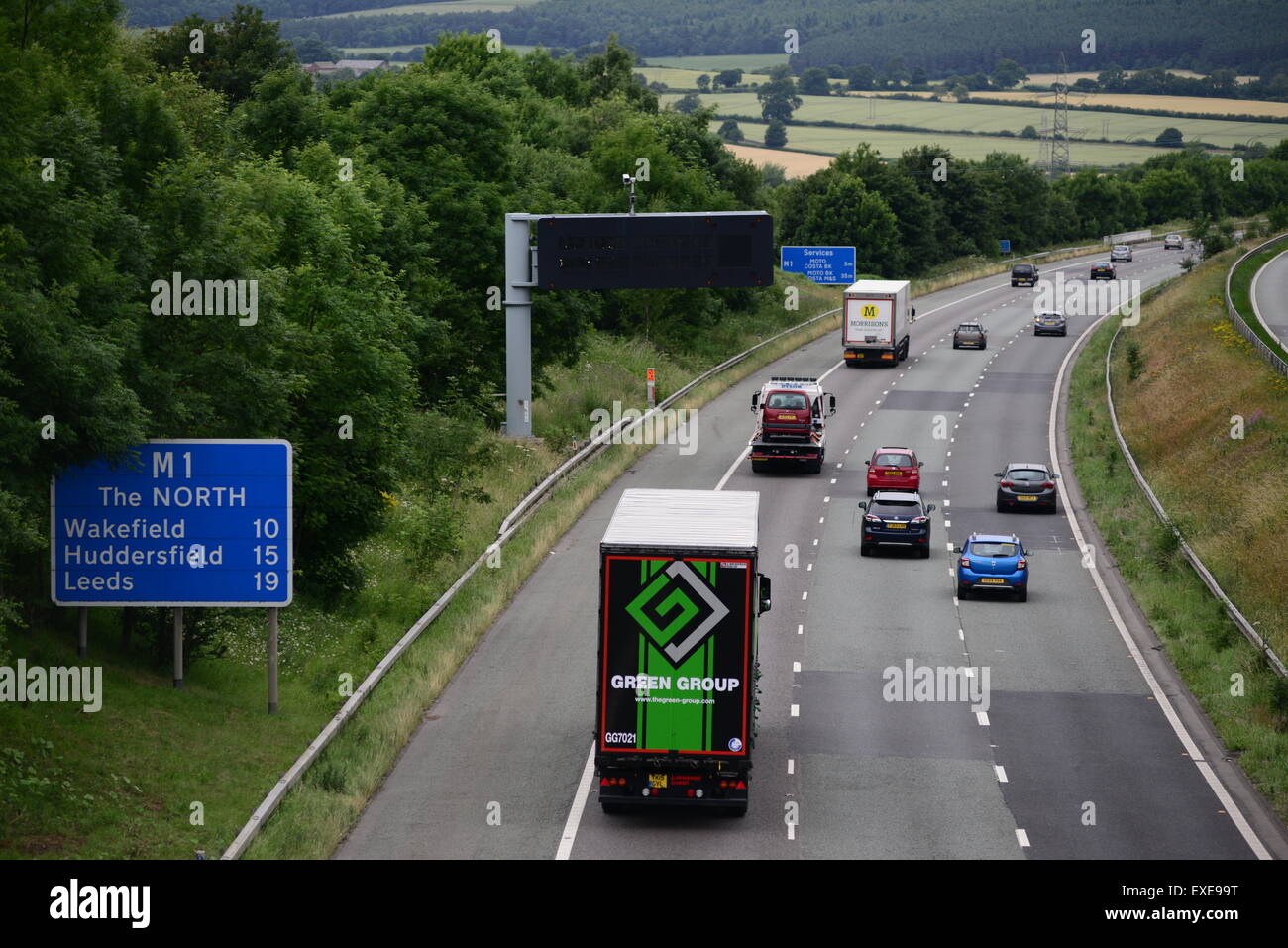 Vehicles travelling on the M1 Motorway, Barnsley, South Yorkshire, UK ...