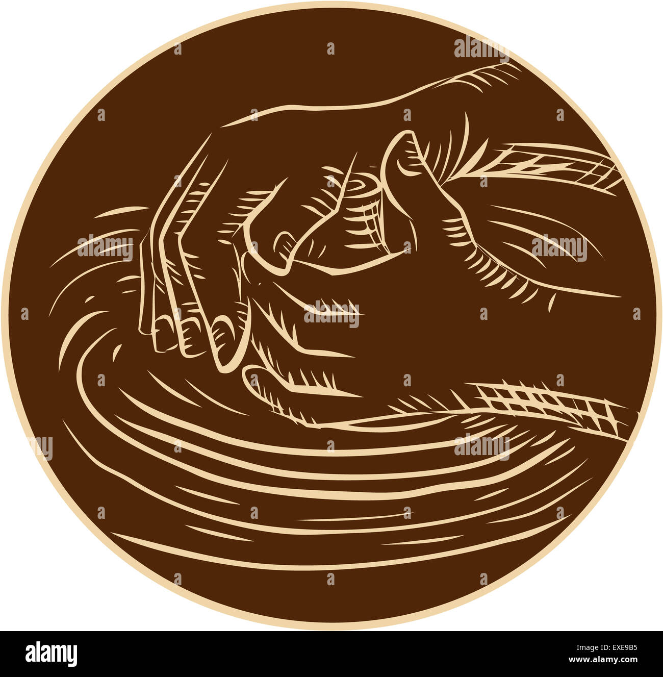 Etching engraving handmade style illustration of a potter hand shaping ...