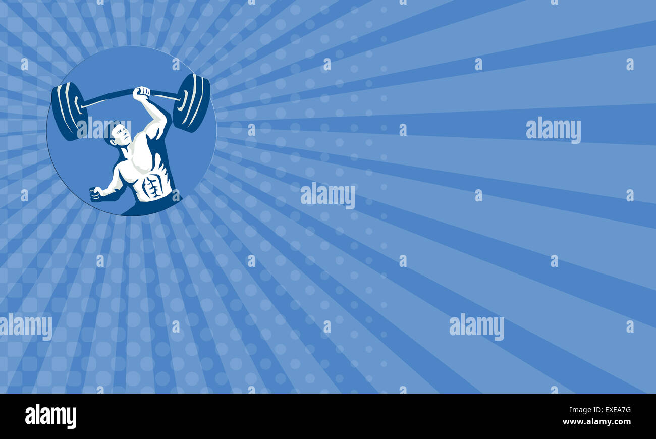 Business card showing illustration of a strongman muscular guy lifting ...