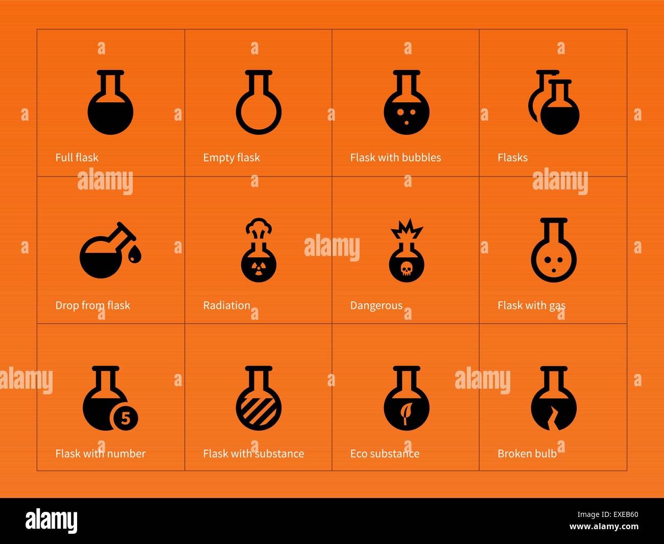 Science flask icons on orange background Stock Vector Image & Art - Alamy