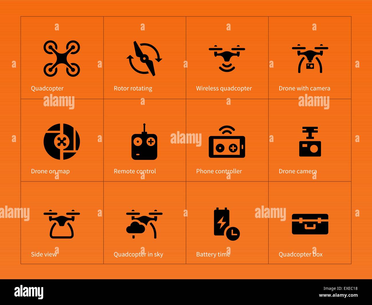 Wireless quadcopter and drone icons on orange background Stock Vector ...