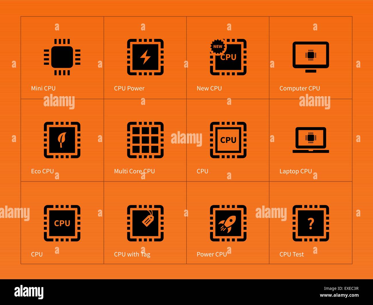 Microchip and microprocessor icons on orange background Stock Vector ...