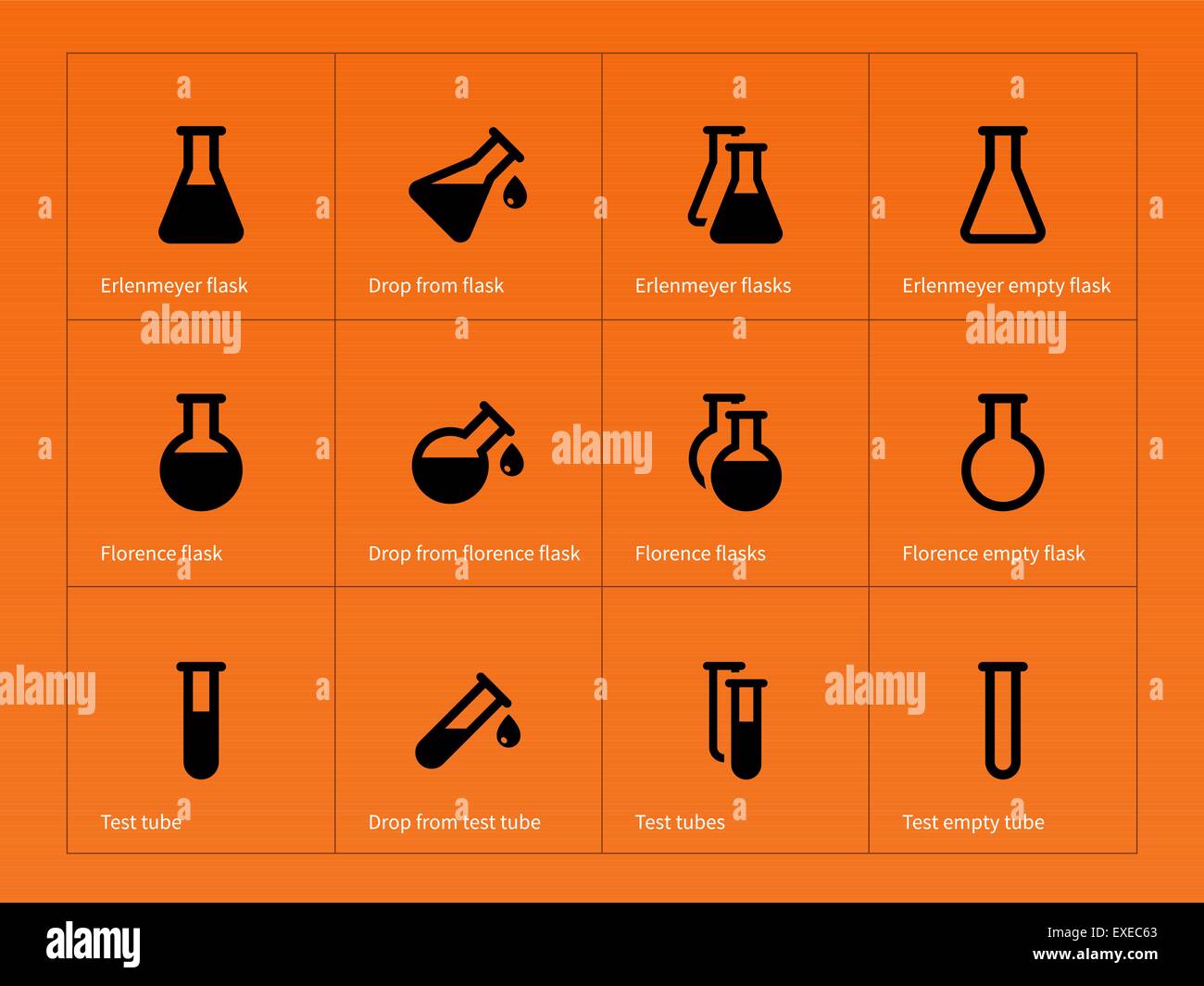 Conical flasks icons on orange background Stock Vector Image & Art - Alamy