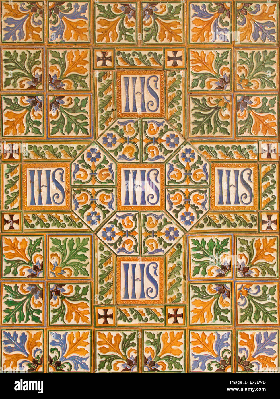 ROME, ITALY - MARCH 24, 2015: The tiled cross on the walls of main nave ...