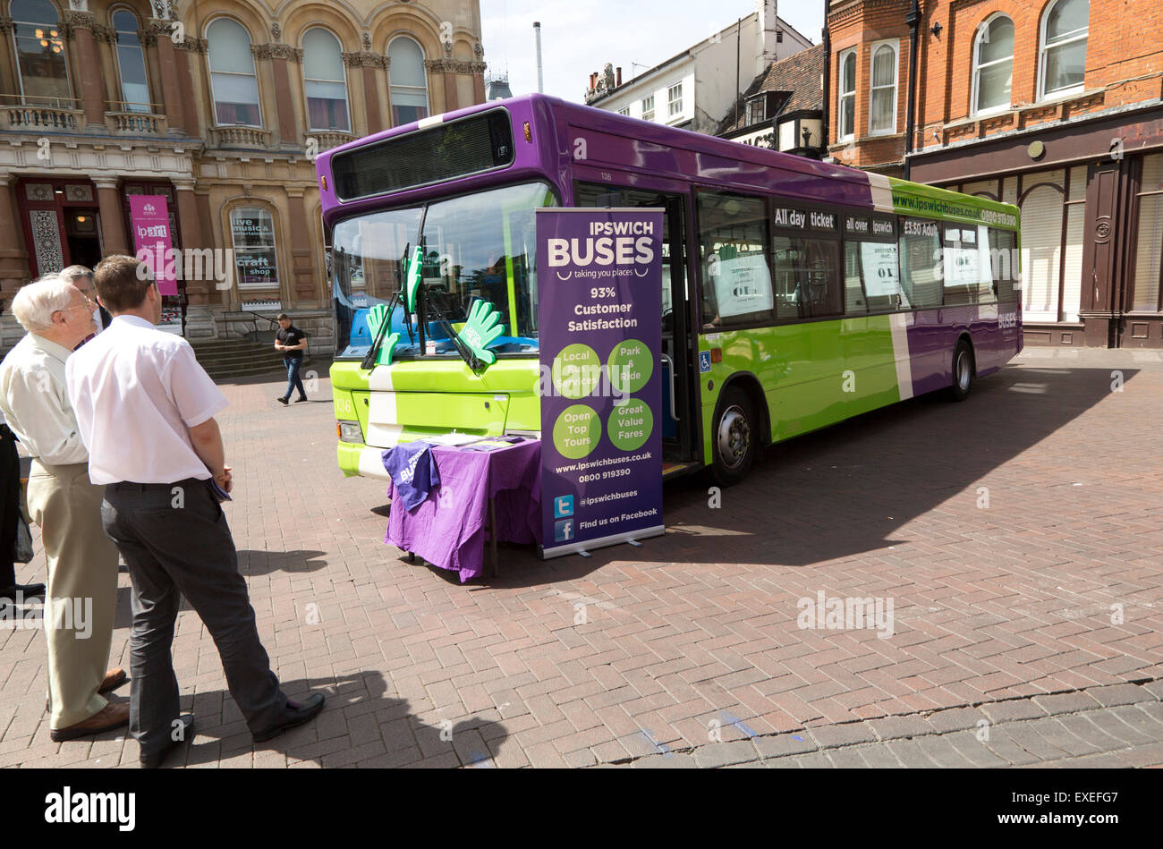 Public promotion publicity event for bus service in central Ipswich ...