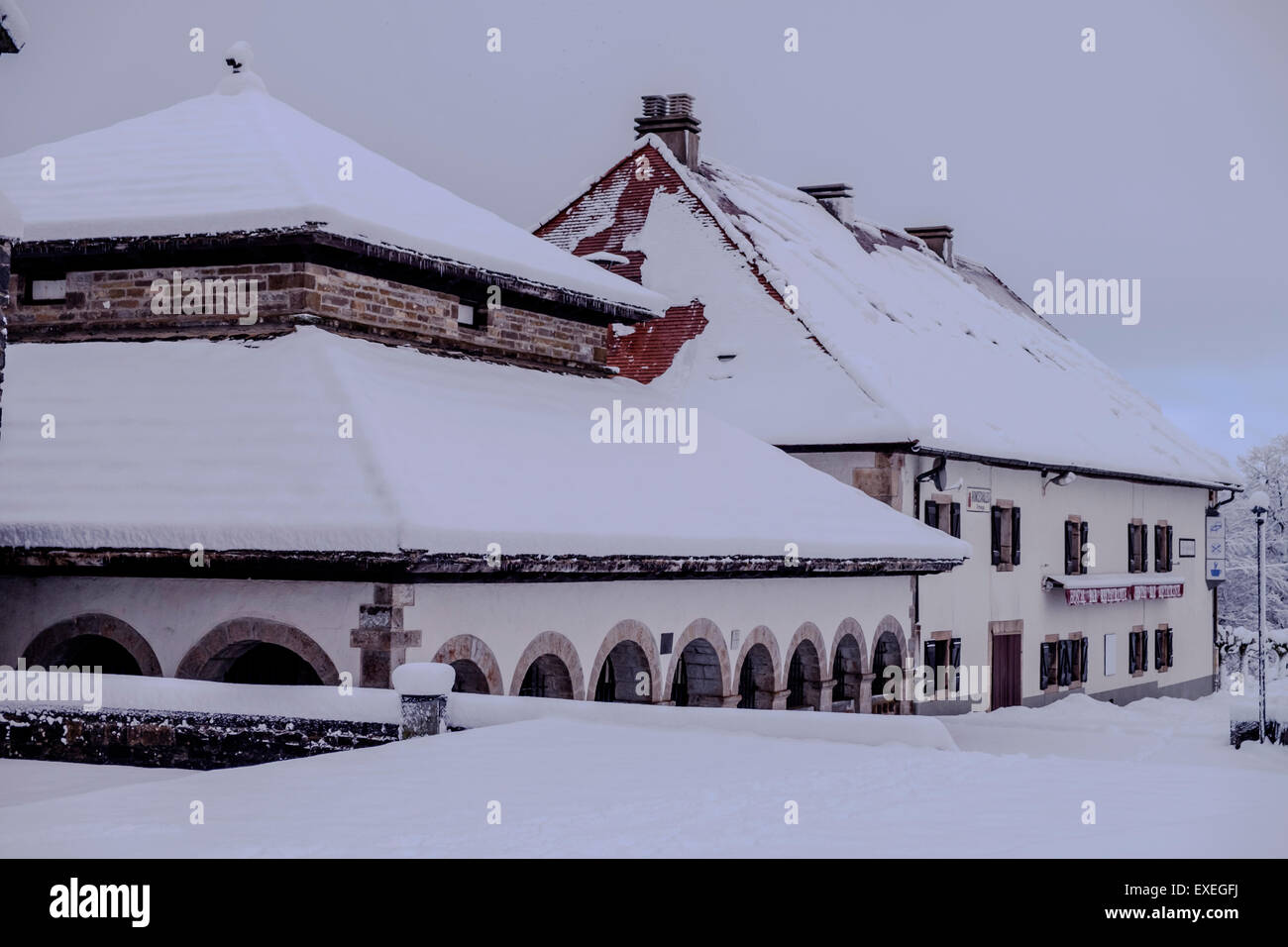 Orreaga Roncesvalles in winter. Navarre, Spain Stock Photo - Alamy