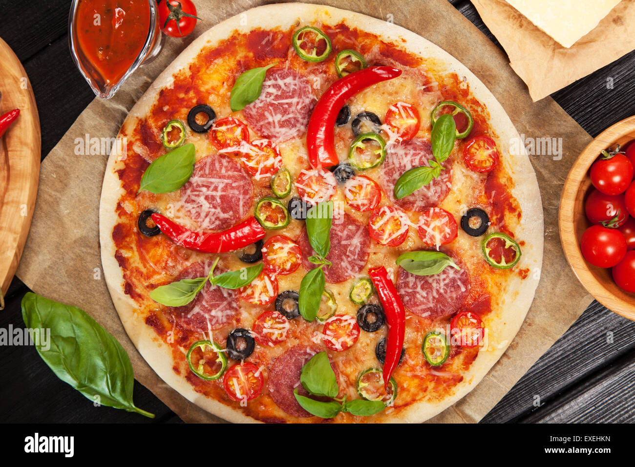 Delicious home made pizza Stock Photo - Alamy