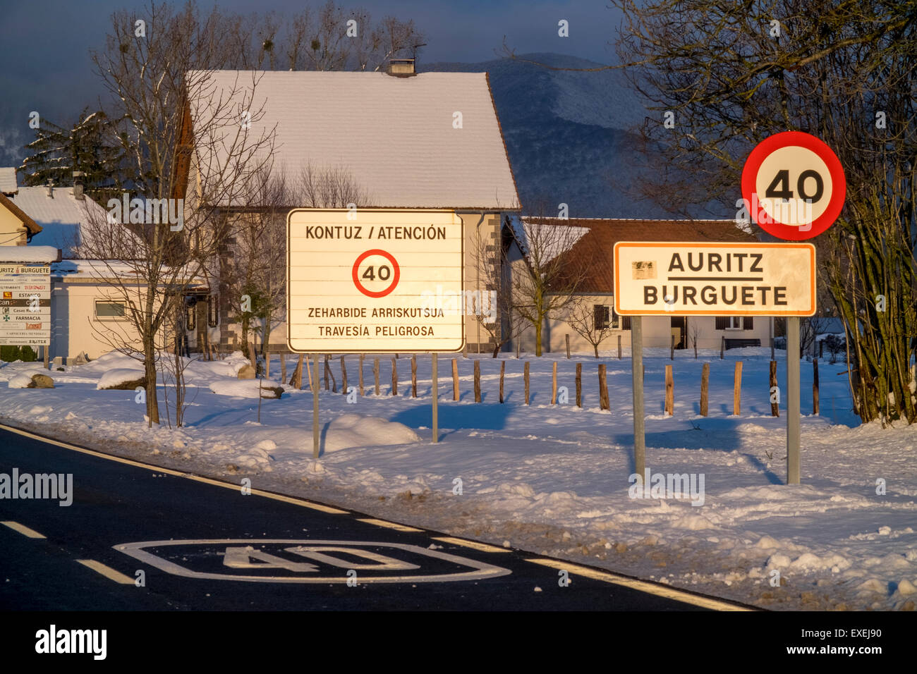 Burguete village area in Winter. Navarre, Spain Stock Photo - Alamy