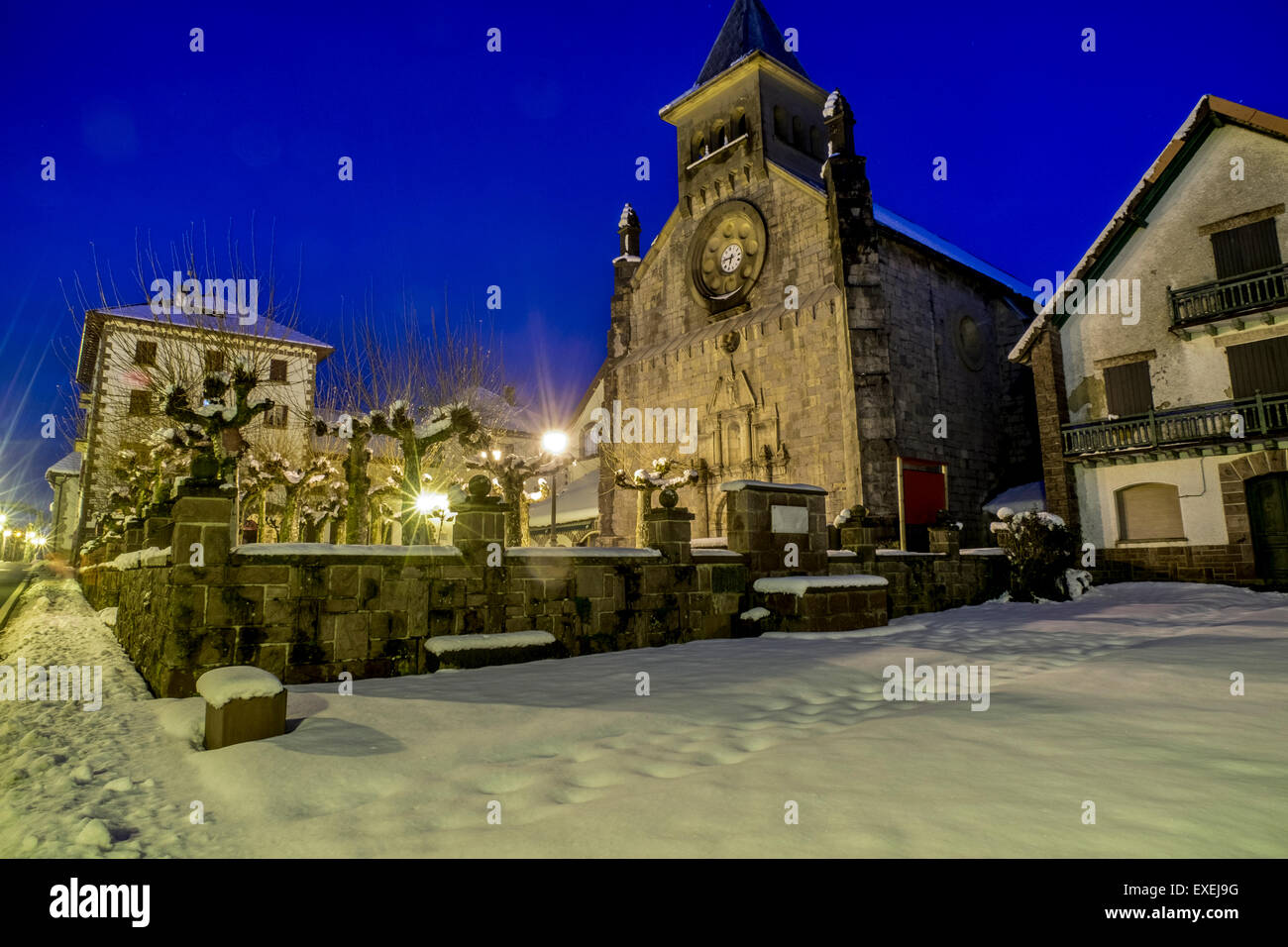 Burguete village by Night in Winter. Navarre, Spain Stock Photo - Alamy