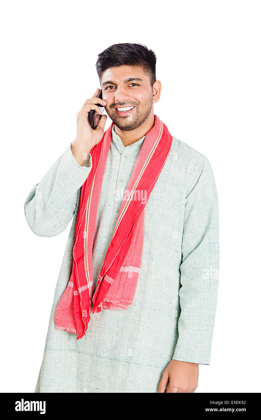 1 indian Rural Farmer man Talking Cell Phone Stock Photo - Alamy