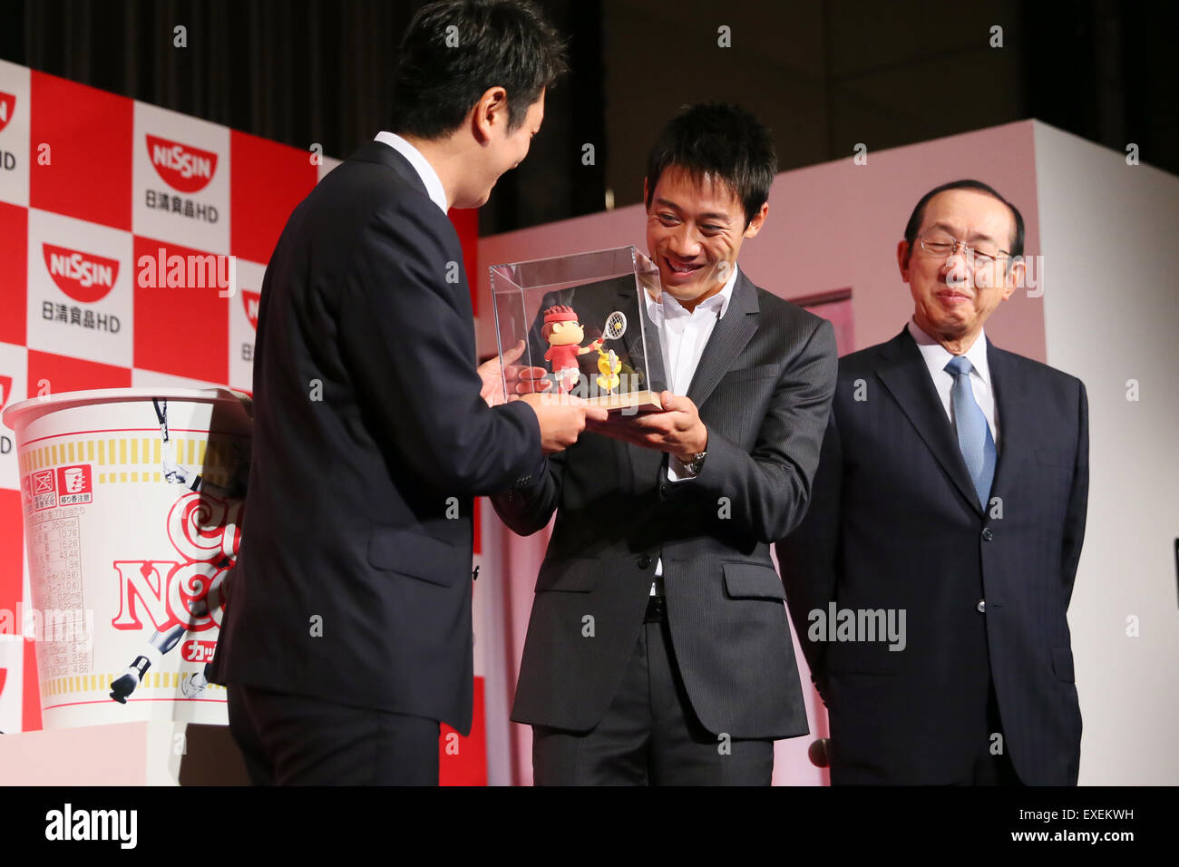 Tokyo, Japan. 13th July, 2015. (L-R) Noritaka Ando, Kei Nishikori, Koki ...