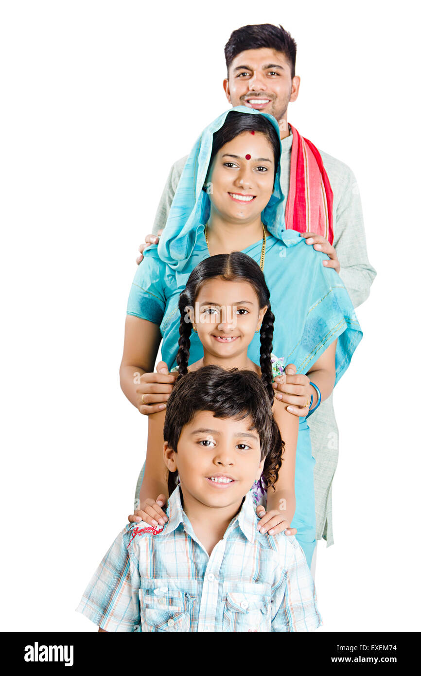 indian Rural Parents with kids Queue standing Stock Photo - Alamy