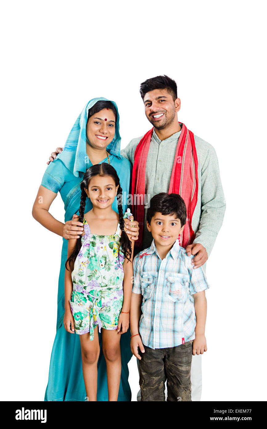 indian Rural Parents with kids standing pose Stock Photo - Alamy
