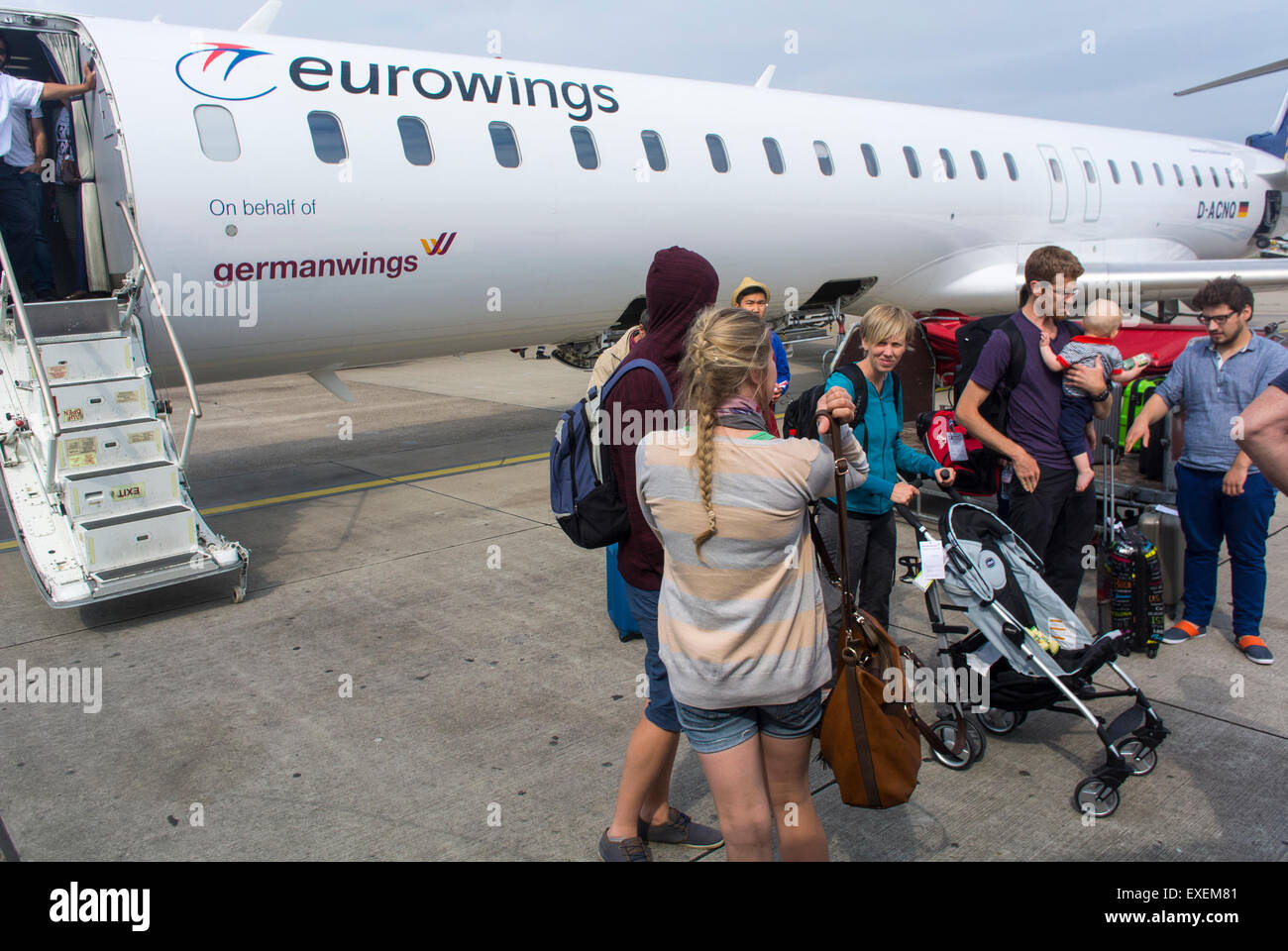 Dusseldorf, Germany, Crowd Tourists Boarding Eurowings Lufthansa ...