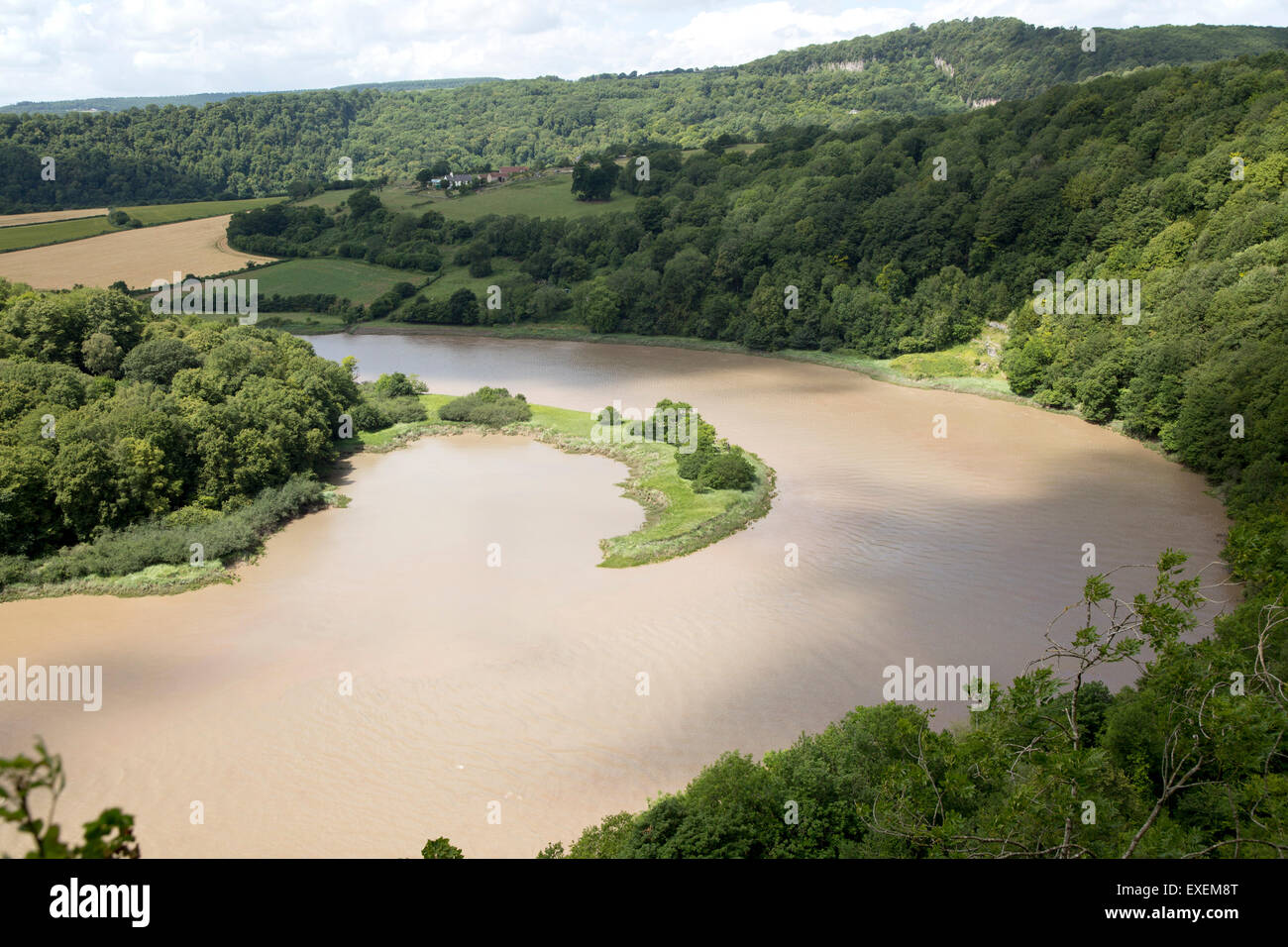 View north towards Lancaut over incised meander, gorge and river spit ...