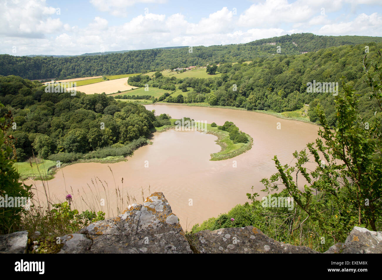 View north towards Lancaut over incised meander, gorge and river spit ...