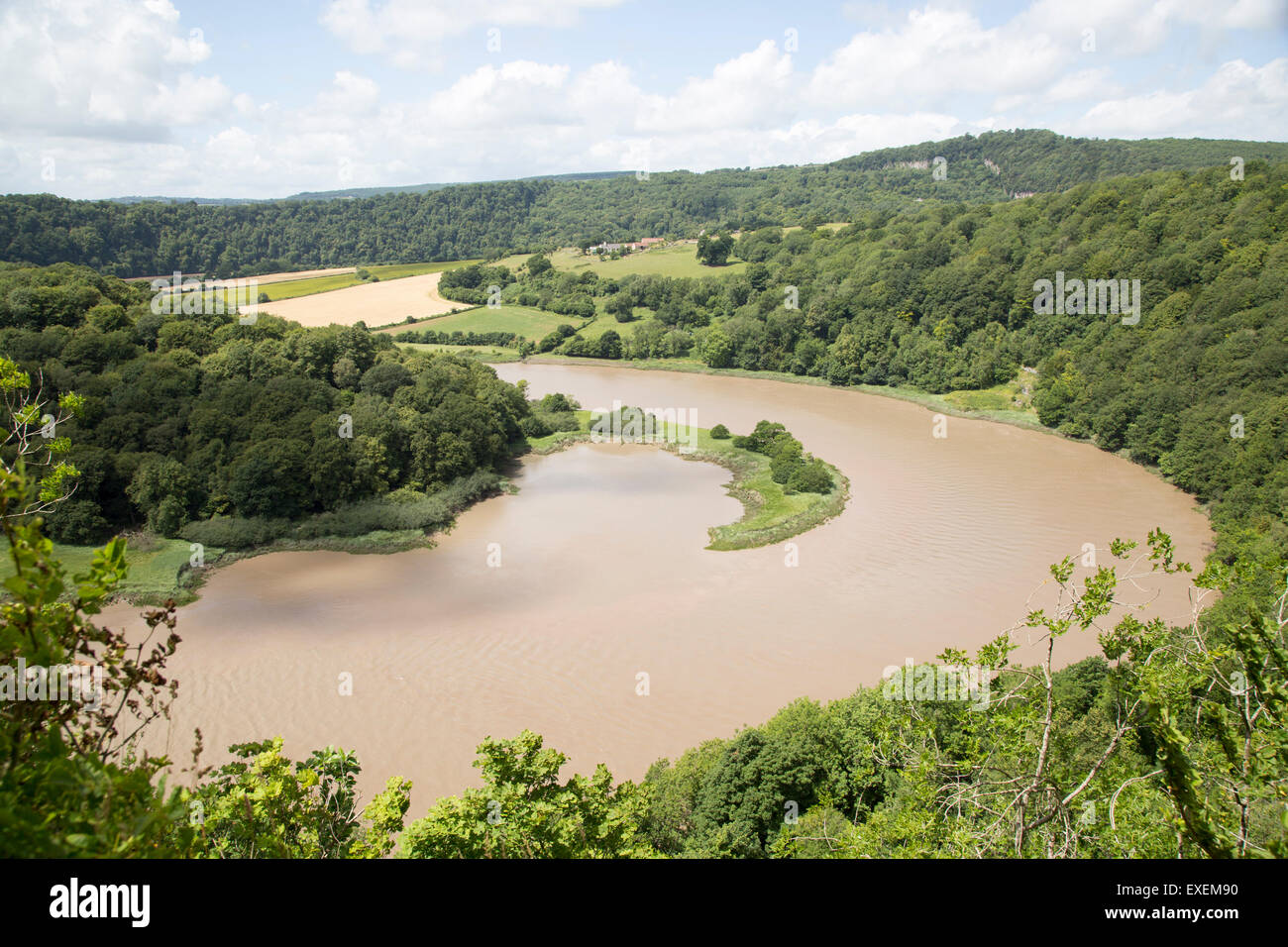 View north towards Lancaut over incised meander, gorge and river spit ...