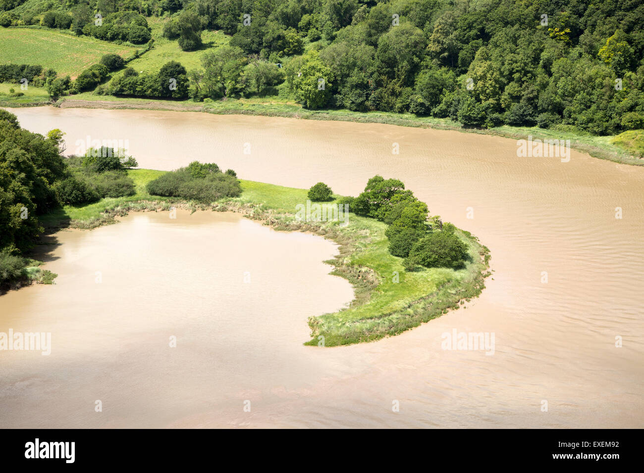 View north towards Lancaut over incised meander, gorge and river spit ...