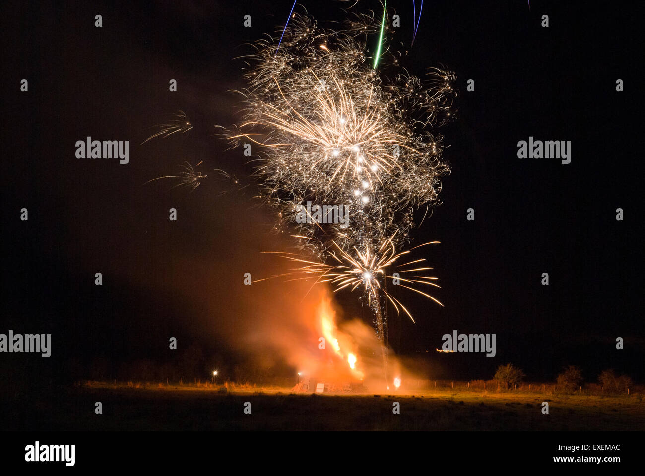 Bonfire and Fireworks Stock Photo - Alamy