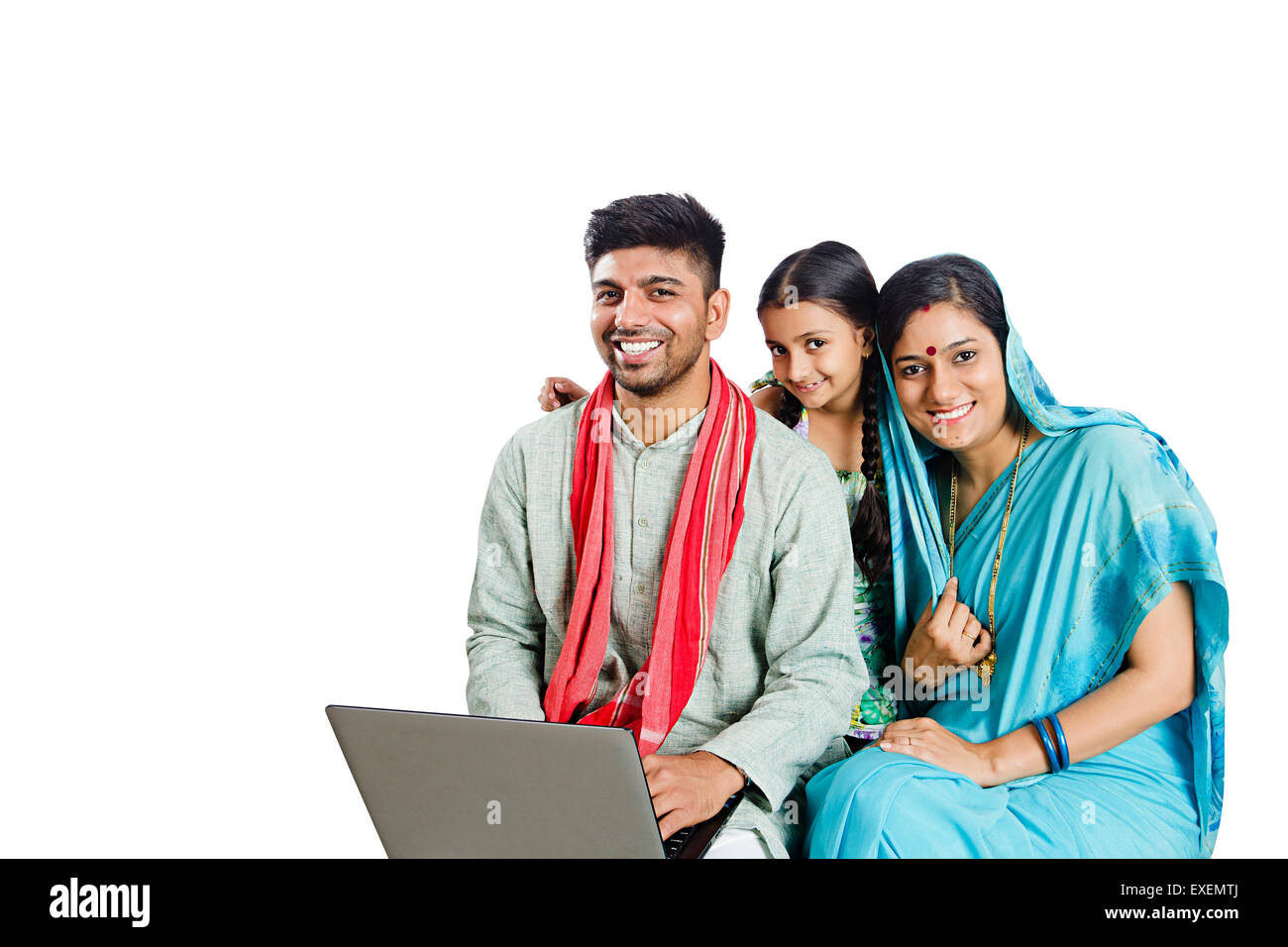 indian Rural Parents with Daughter Laptop working Stock Photo - Alamy