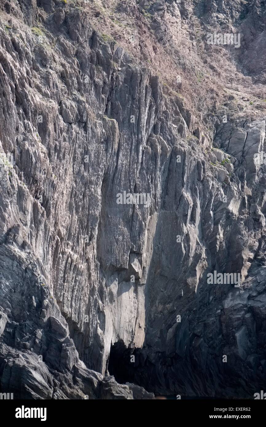 Barren rocky cliff face on an isolated island in the Tyrrhenian Sea ...