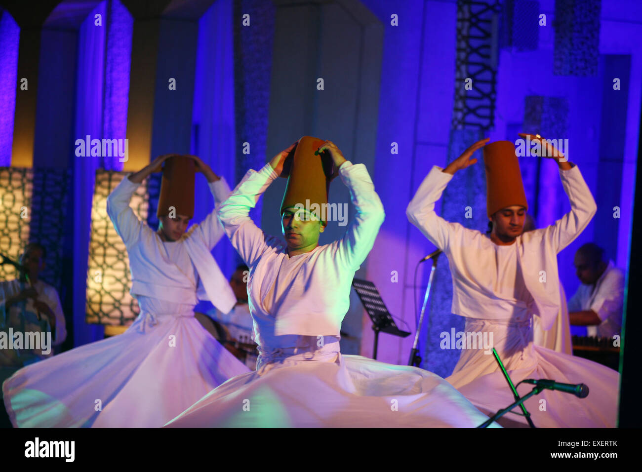 Cairo, Egypt. 12th July, 2015. Egyptian dervish dancers perform the ...