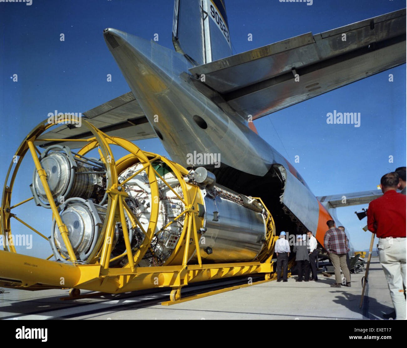 This image shows the loading of a Centaur spacecraft, which was a ...