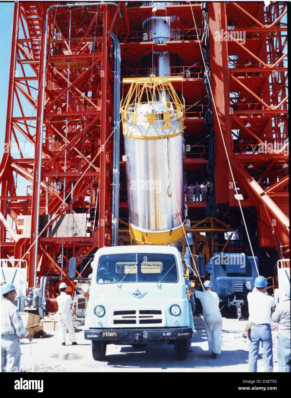 This image shows the assembly and mating of the Atlas Centaur C-2 ...