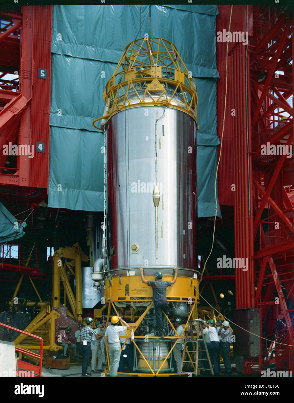 This image shows the Atlas Centaur 7 rocket mounted on its fixture for ...