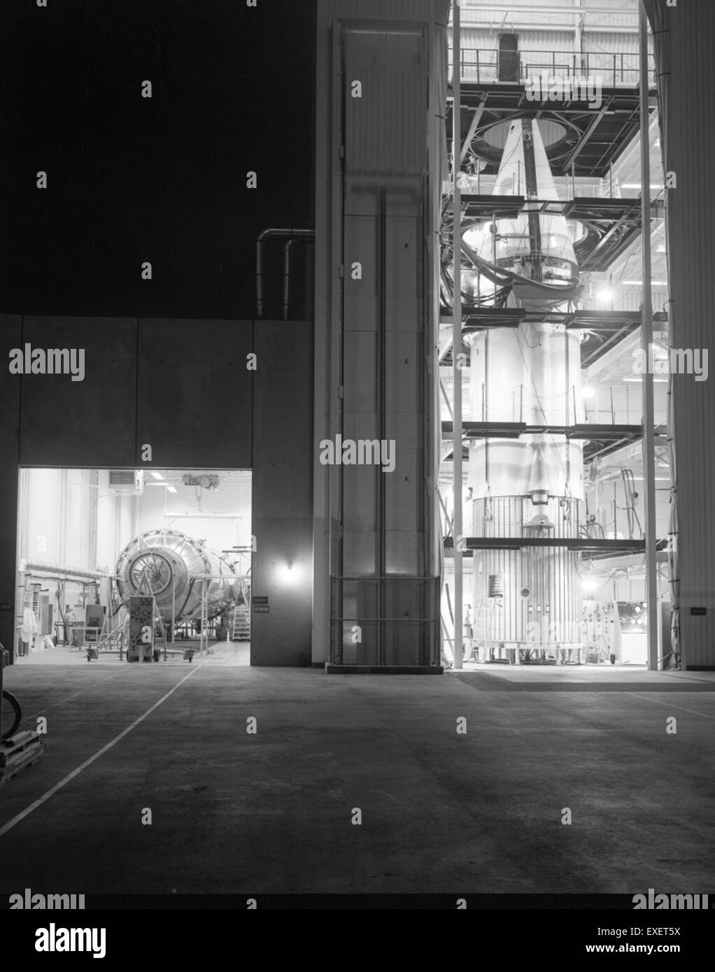This image details a technical check of the Atlas-Centaur rocket ...