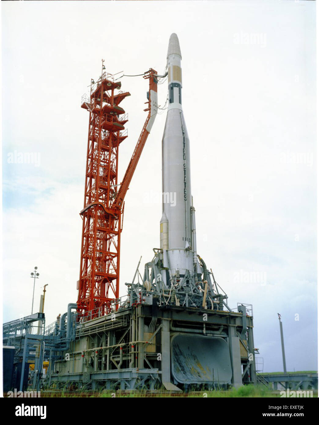 The Atlas-Agena rocket, along with the Ranger spacecraft, was prepared ...