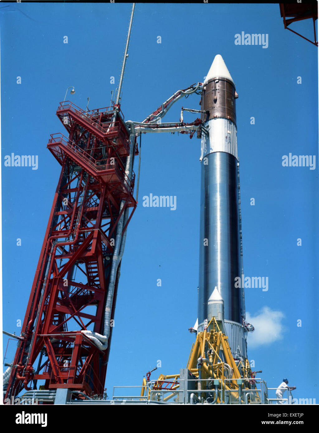The Atlas-Centaur rocket, photographed on the launch pad on July 13 ...