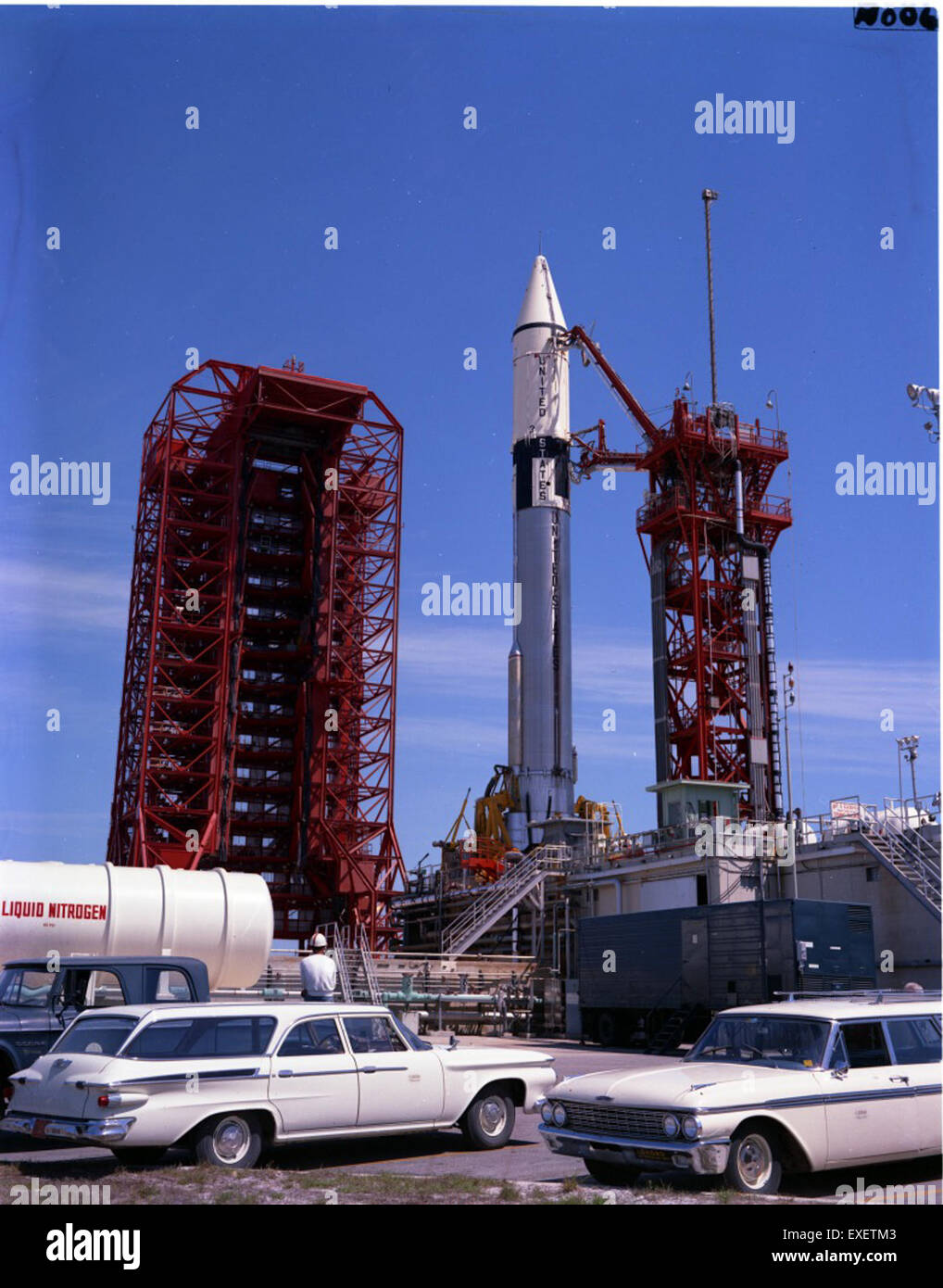 The Atlas-Centaur rocket on launch pad 36A is captured here, with ...