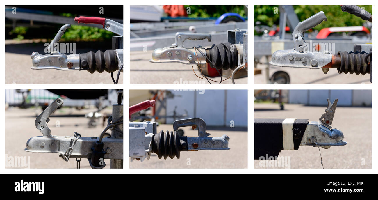 six photographs of different trailer hooks Stock Photo - Alamy