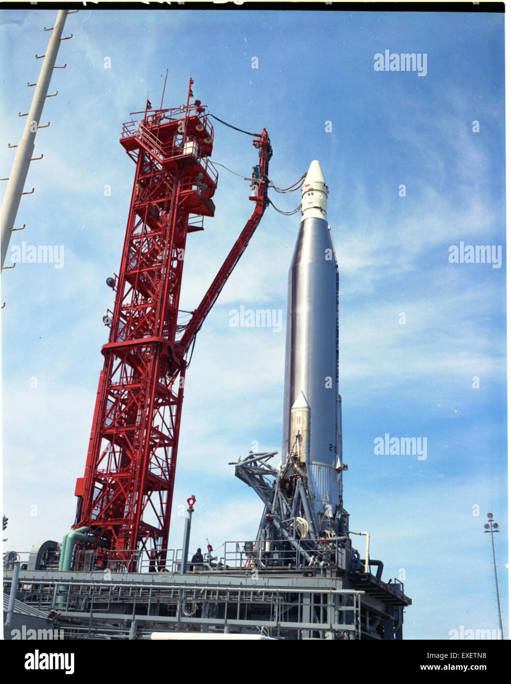 This image shows the Atlas rocket on its launch pad. The Atlas was a ...