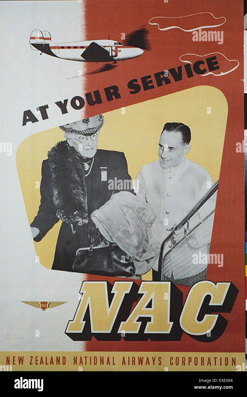 This vintage poster from New Zealand Airlines (NAC) promotes the ...
