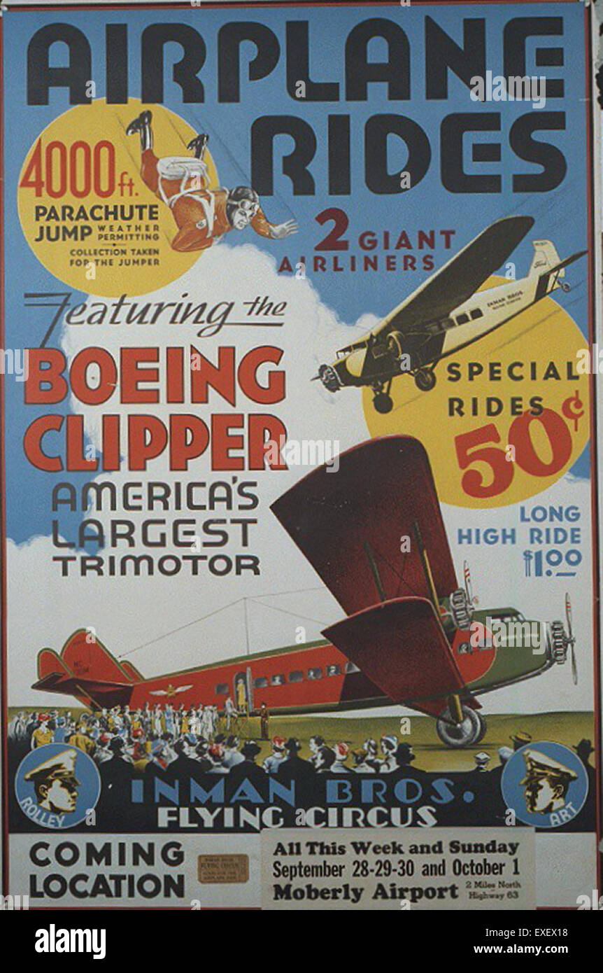 This poster promotes the Inman Bros. Flying Circus, an early 20th ...