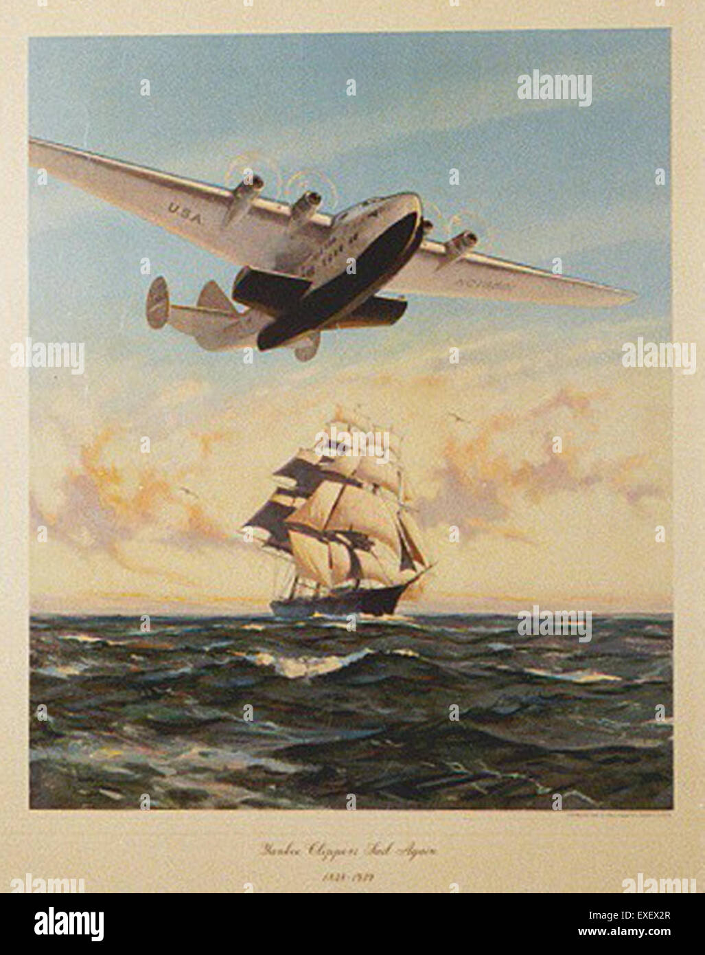 This vintage airline poster features a Clipper ship, reflecting the ...