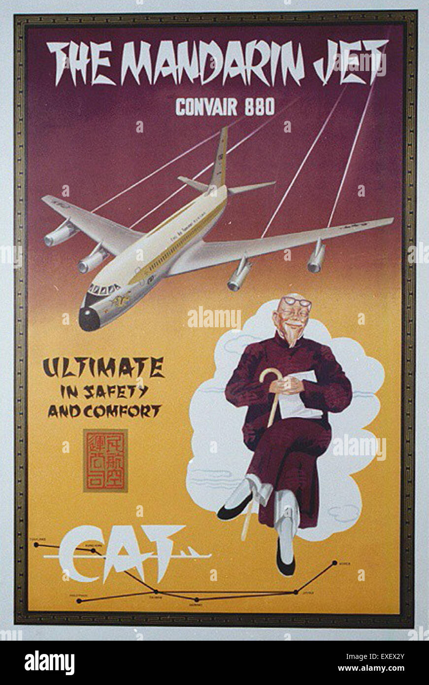 This vintage airline poster features the Civil Air Transport Convair ...