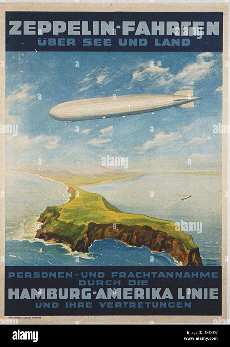 Zeppelin Hamburg America Line Poster Stock Photo - Alamy