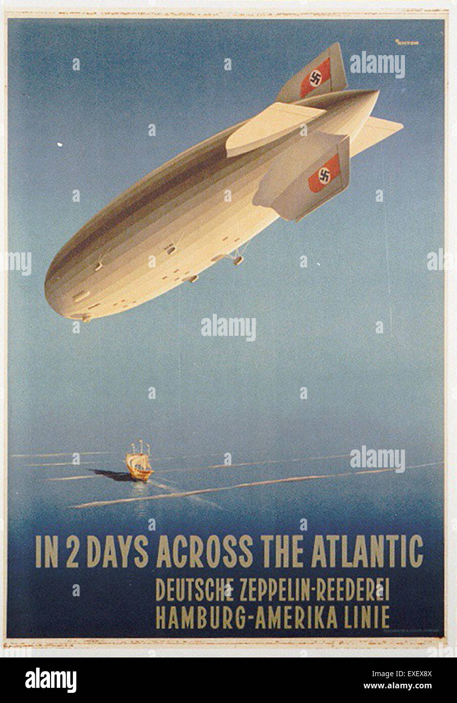 This vintage airline poster promotes a transatlantic Zeppelin flight ...