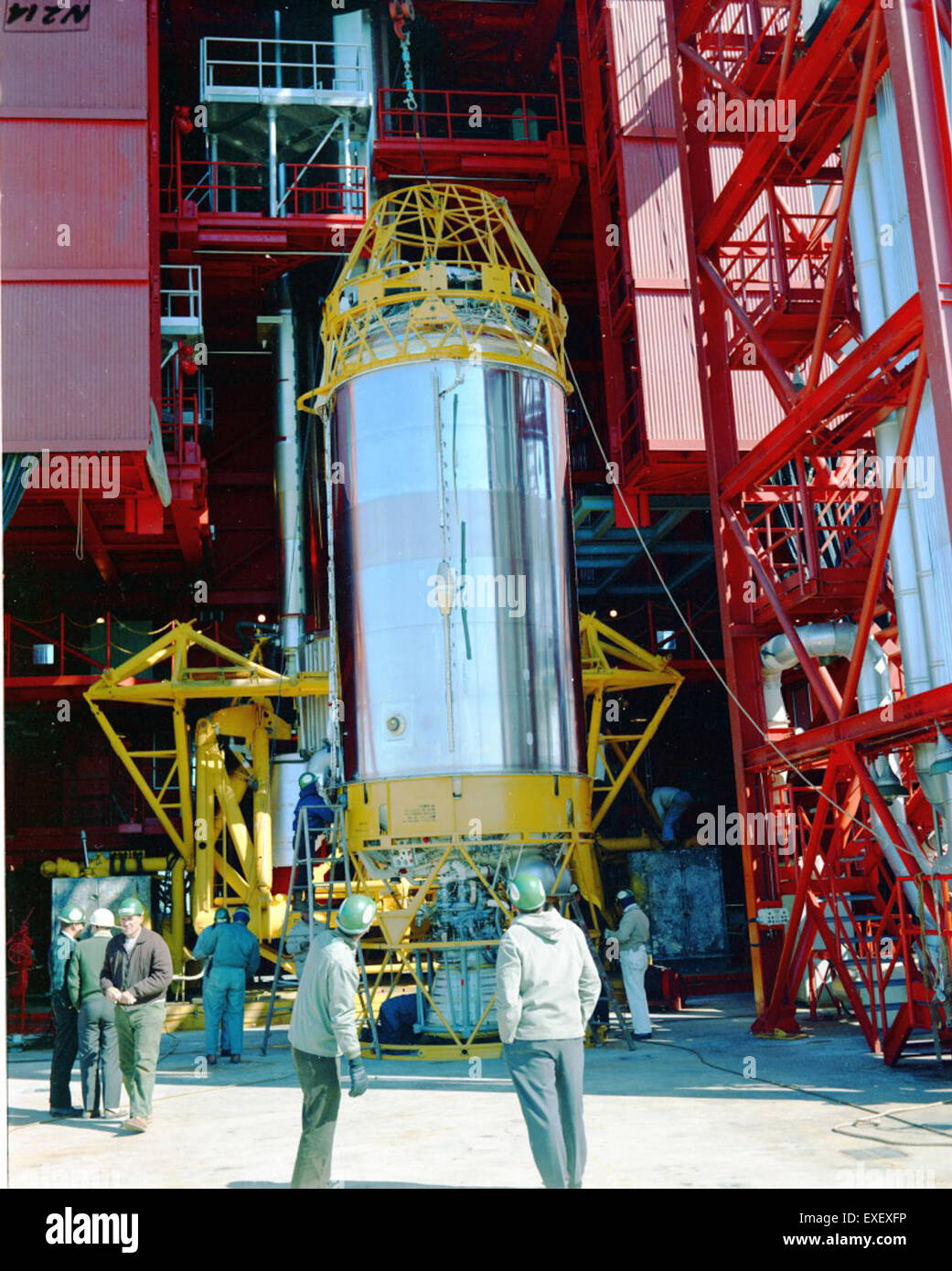 Photograph showing the Atlas Centaur AC-8 rocket being erected at ...