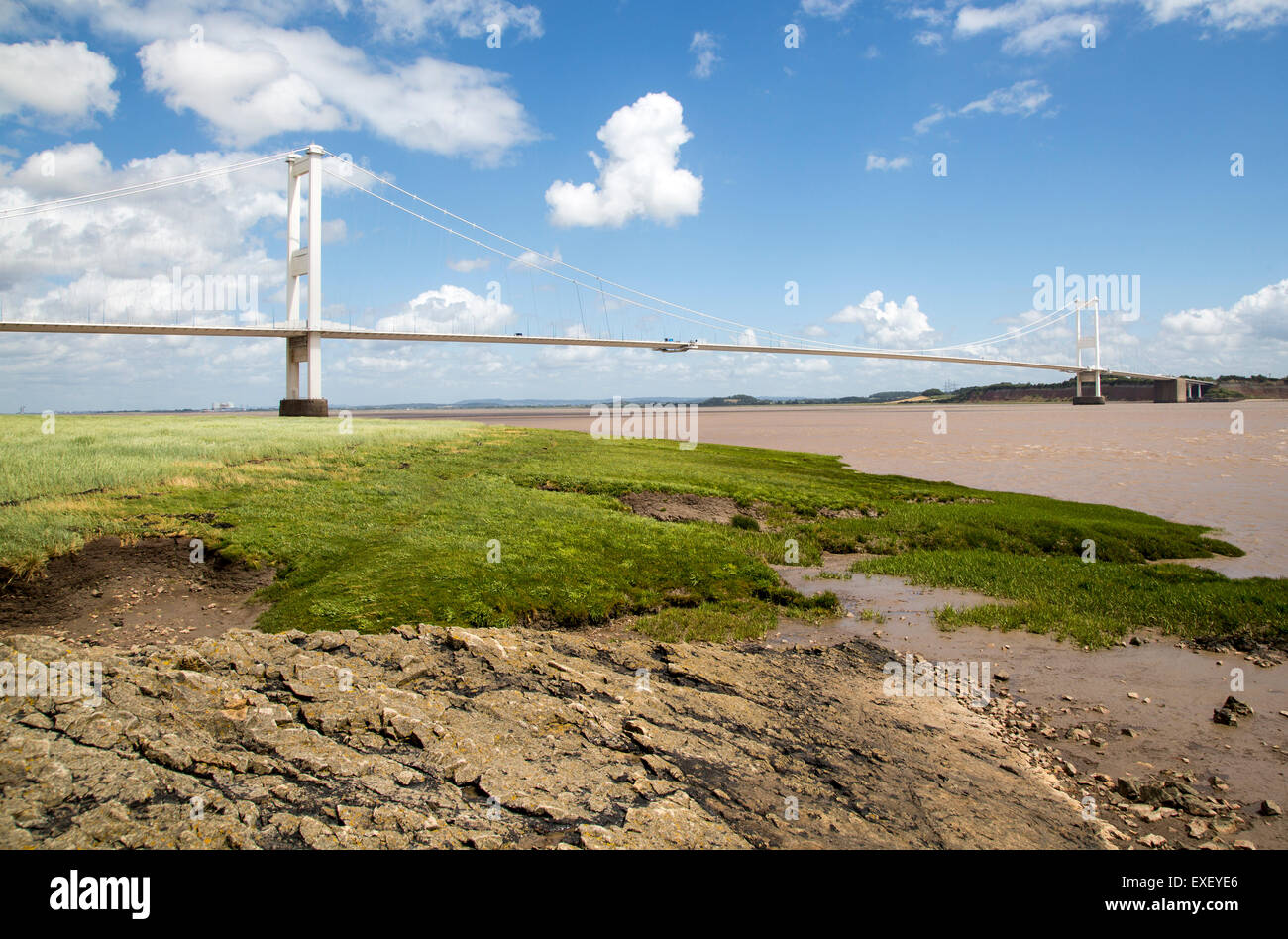 The old 1960s Severn bridge crossing between Beachley and Aust ...